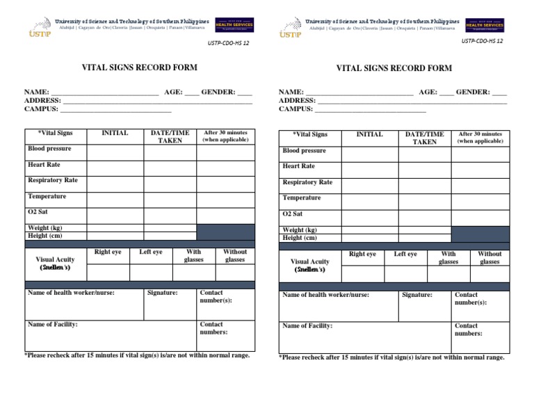 Vital Signs Record Form Vital Signs Record Form: Ustp-Cdo-Hs 12 Ustp ...