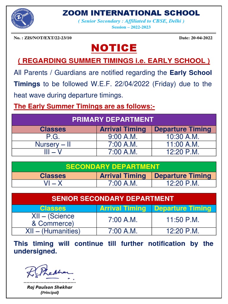 Notice: Zoom International School | PDF