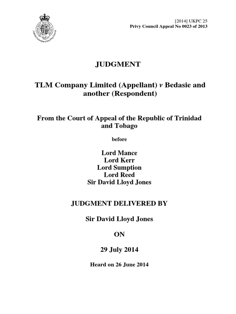 TLM Company Limited V Bedasie & Ano. (2014) UKPC 25 | PDF | Judgment ...