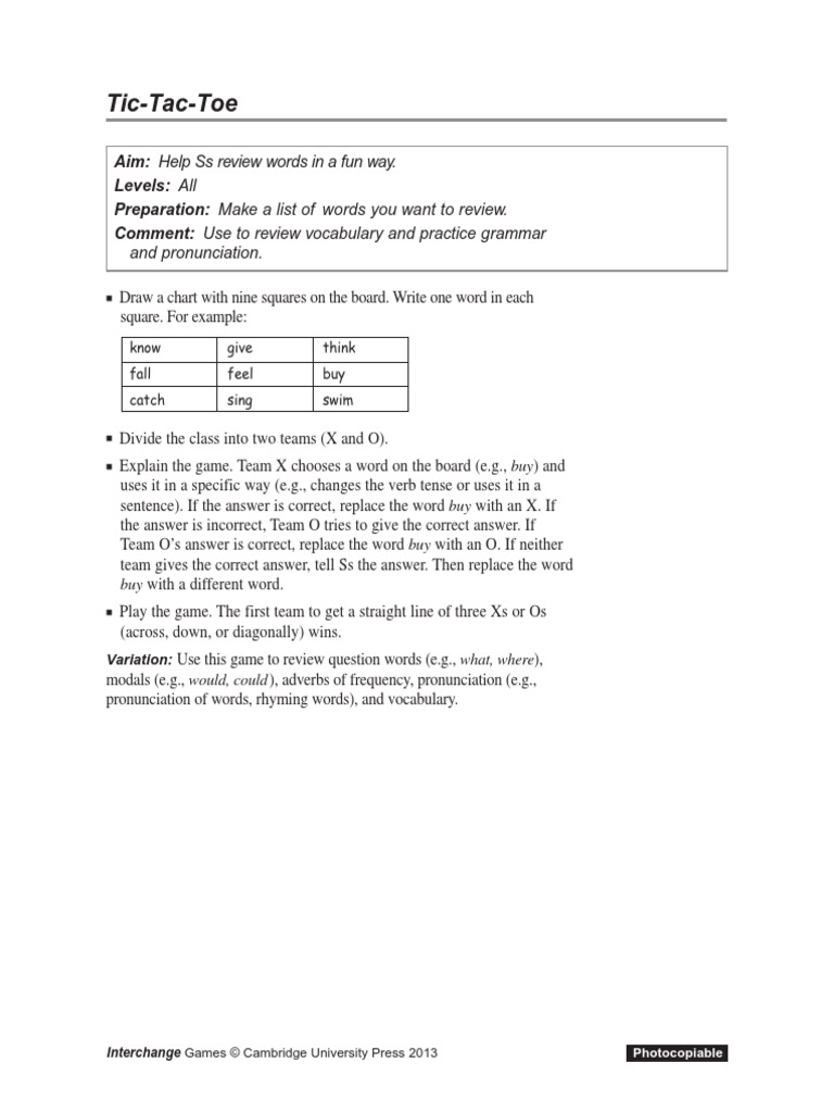 Jogo Da Velha de Palavras | PDF | Foreign Language Studies