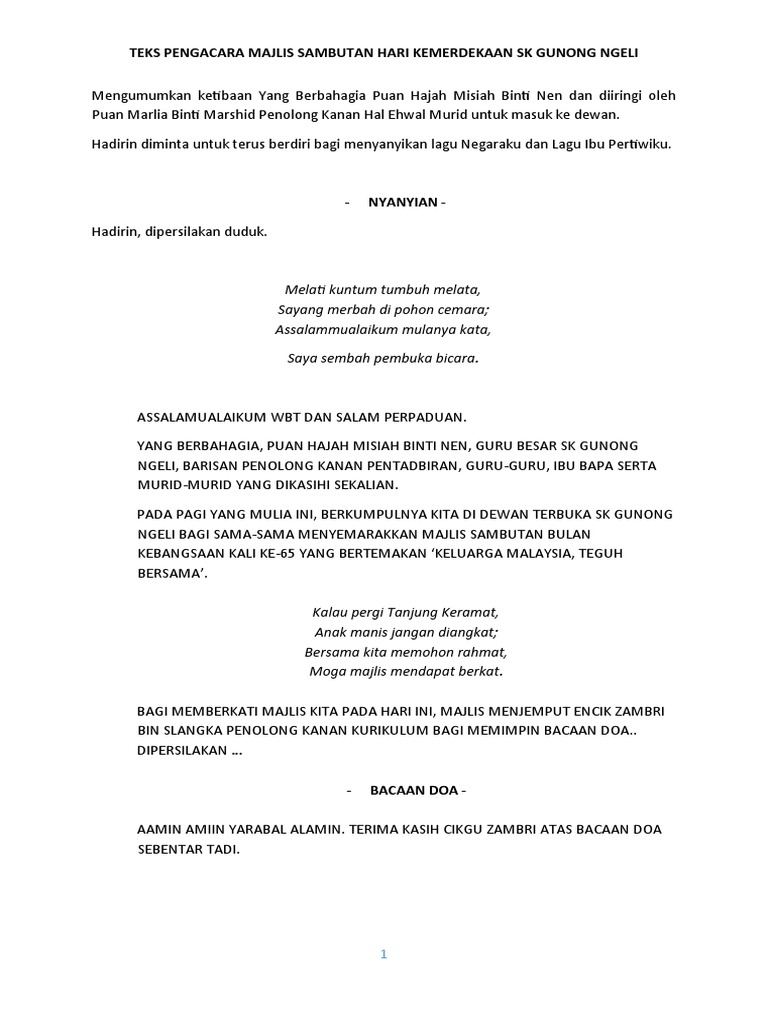 Teks-Pengacara-Majlis-Sambutan-Hari-Kemerdekaan SKGN 2022 | PDF