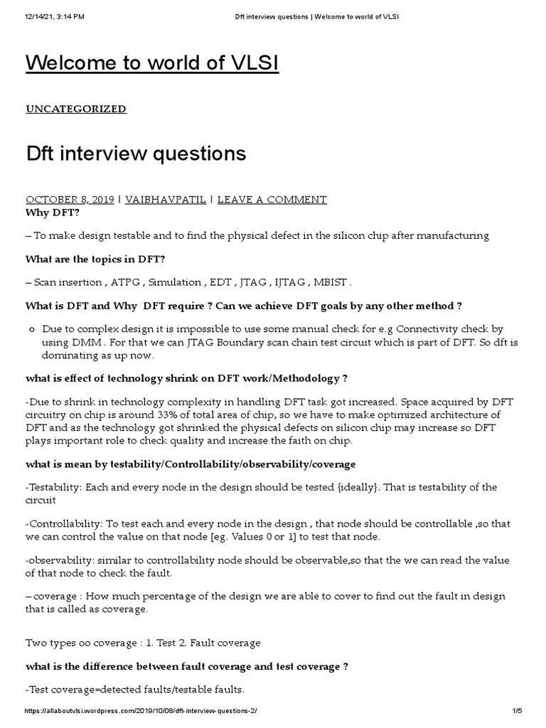 DFT Interview Questions - Welcome To World of VLSI | Download Free PDF ...