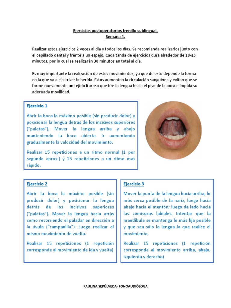 Ejercicios Postoperatorios Frenillo Sublingual | PDF