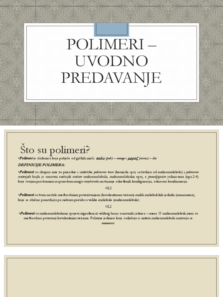 Polimeri Uvodno Predavanje | PDF