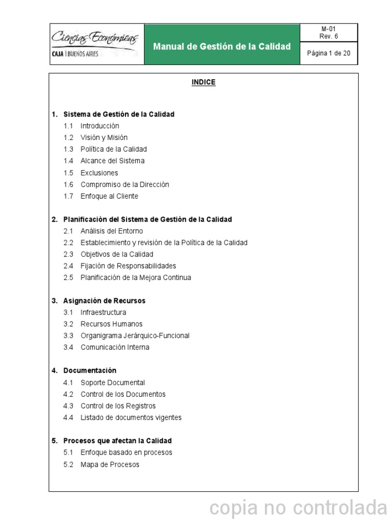 M-01 Manual de Gestion de La Calidad CAJA Rev.06 | PDF | Calidad (comercial) | Gestión de la calidad
