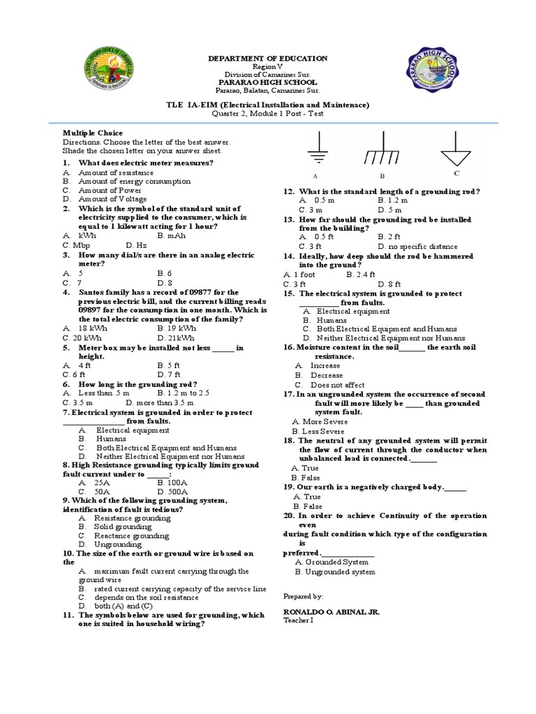Eim Module 1 Post Test | PDF | Physical Quantities | Electrical Engineering