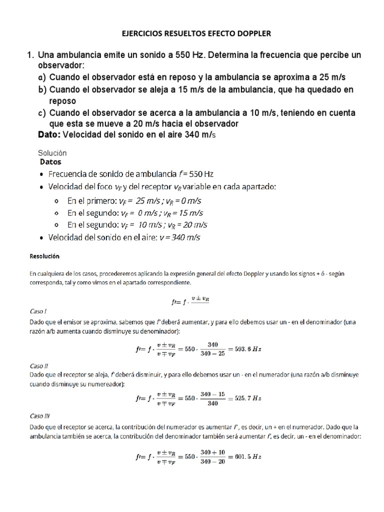 Ejercicios Resueltos Efecto Doppler | PDF