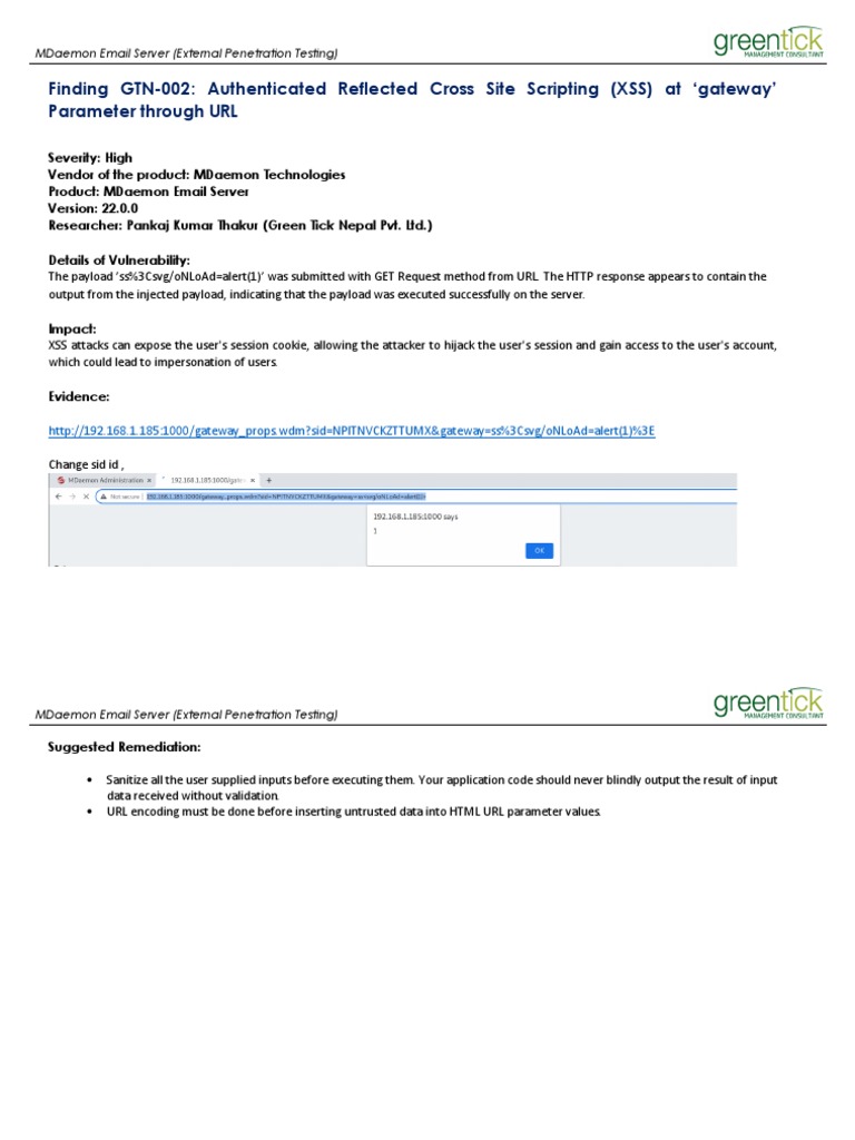 Authenticated Reflected Cross Site Scripting (XSS) at Gateway | PDF