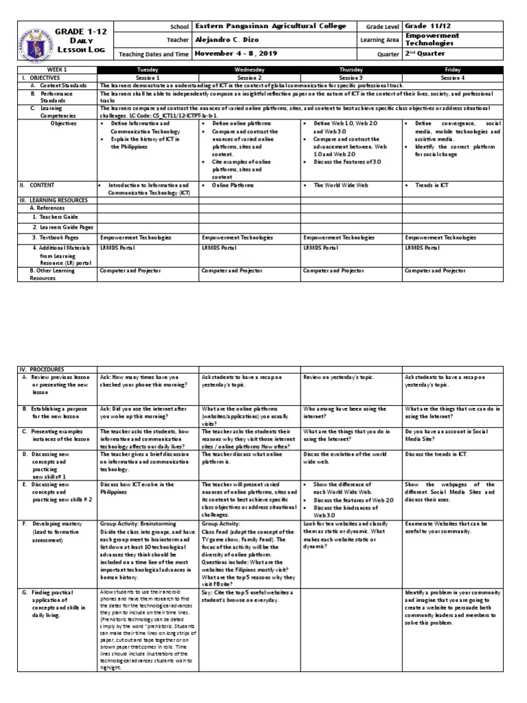 DLL Empowerment Technologies Week 1 | PDF | Educational Technology | Information And ...