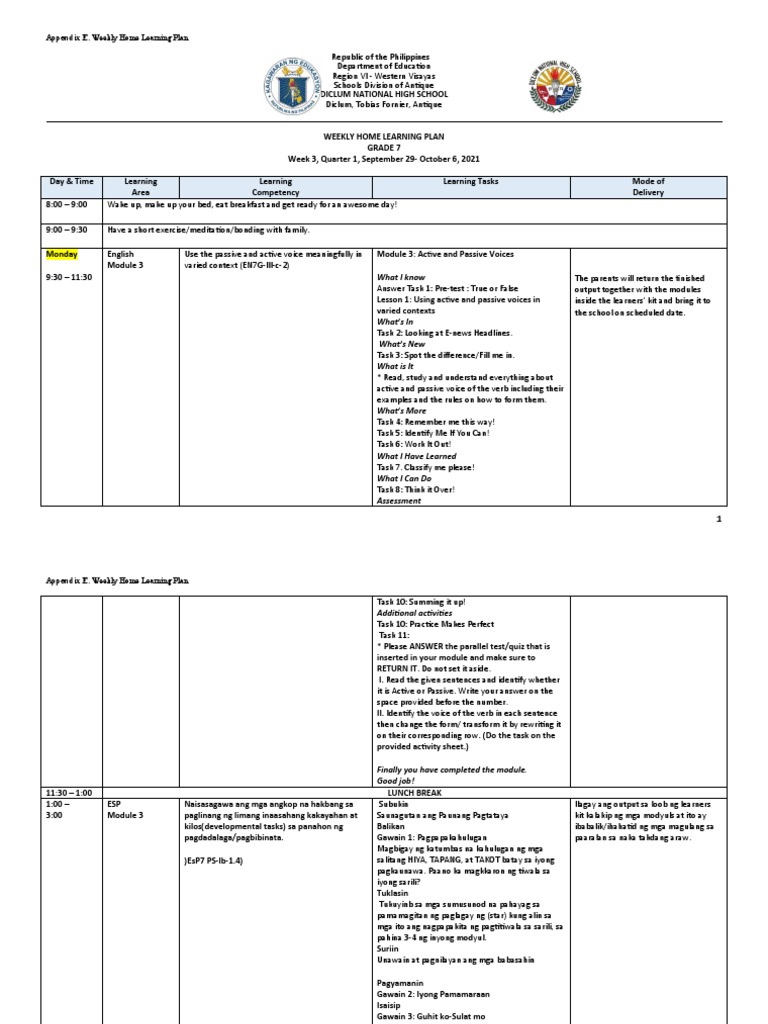 -Weekly-Home-Learning-Plan-Week3. | PDF | Learning | Multiple Choice