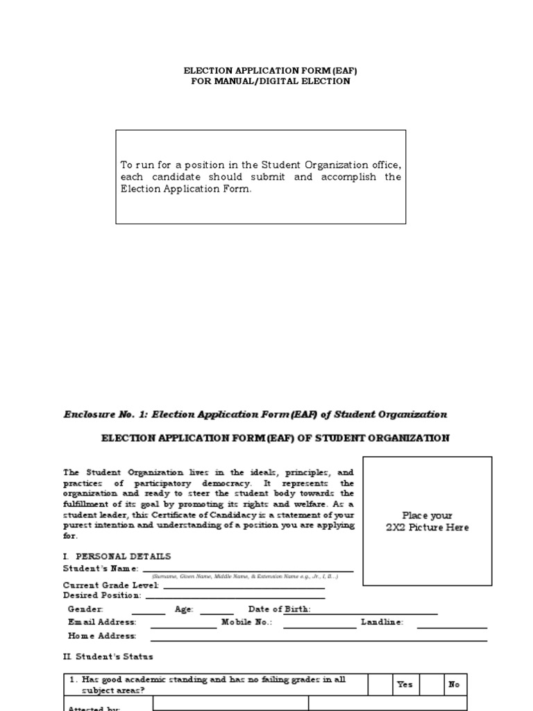 To Run For A Position in The Student Organization Office, Each ...