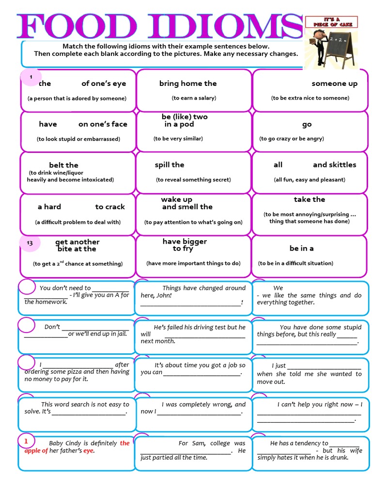 Match The Following Idioms With Their Example Sentences Below. Then ...