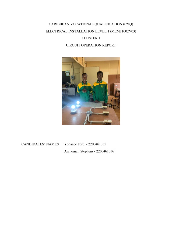 Electrical Installation Level 1 - Cluster 1 - Archerneil Stephens and ...
