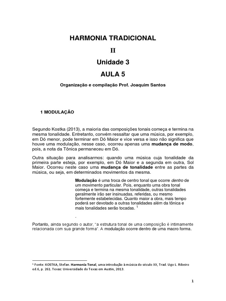 Harmonia Trad. I Unidade 3 Aula 5 | PDF | Acorde (música) | Harmonia