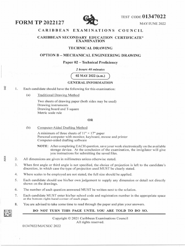CSEC Technical Drawing June 2022 P2 | PDF