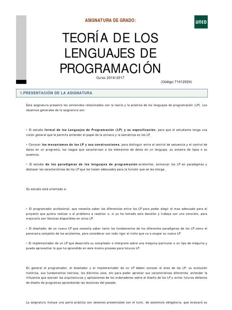 Teoria de Los Lenguajes de Programacion 1 | PDF | Lenguaje de programación | Programación de ...