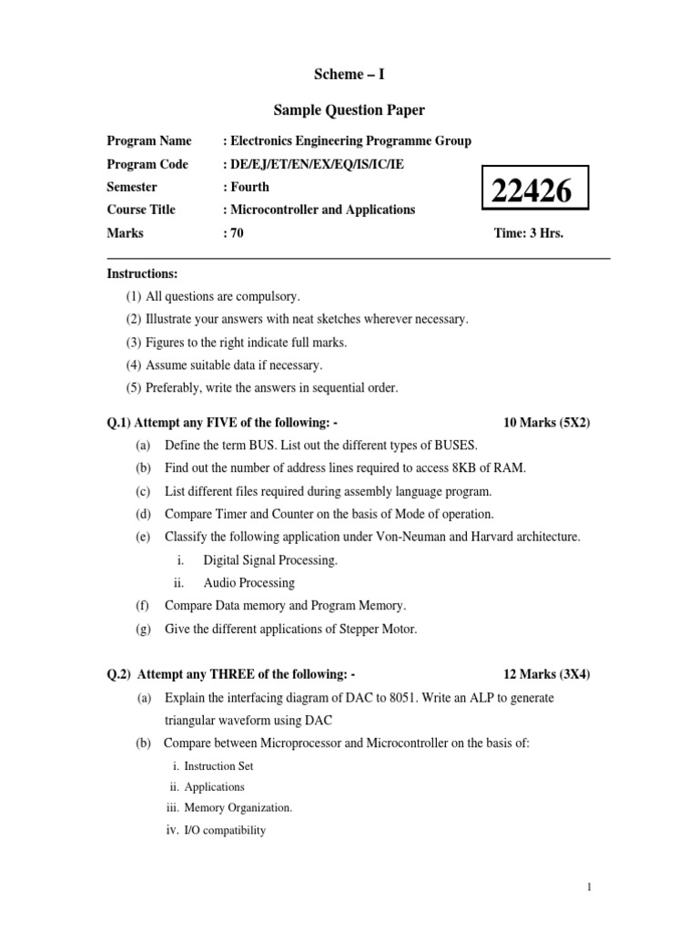 Scheme - I Sample Question Paper: I. Instruction Set Ii. Applications ...