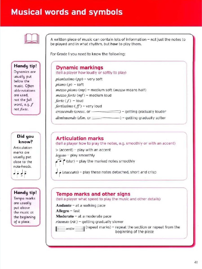 Trinity grade 1 Music words | PDF