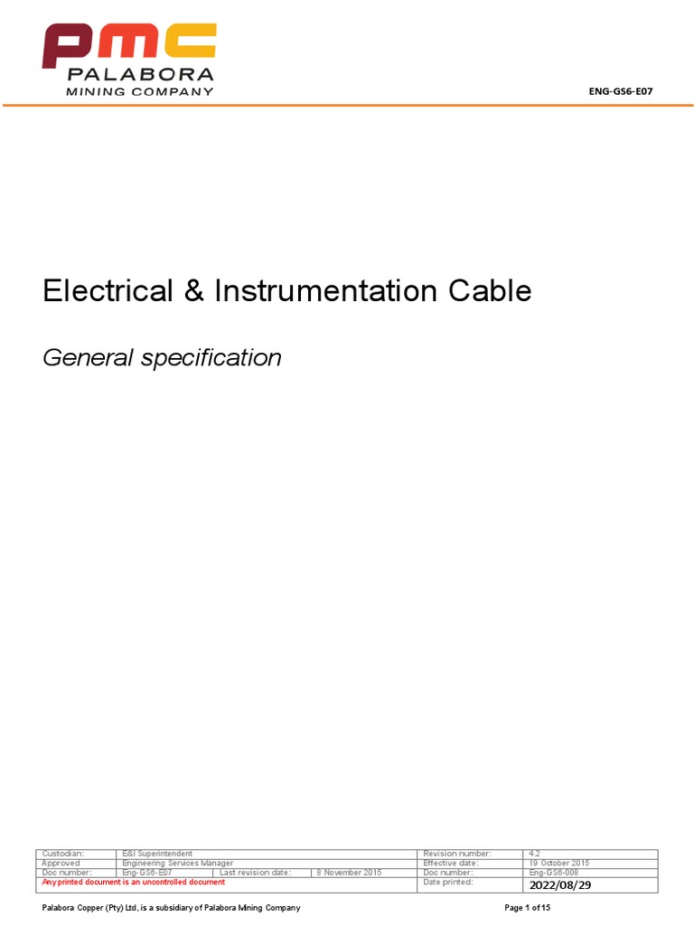 ENG... Electrical & Instrumentation Cables - (ENG-GS6-007) | PDF ...