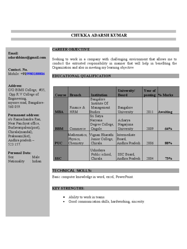 Resume of Adarsh Kumar | PDF
