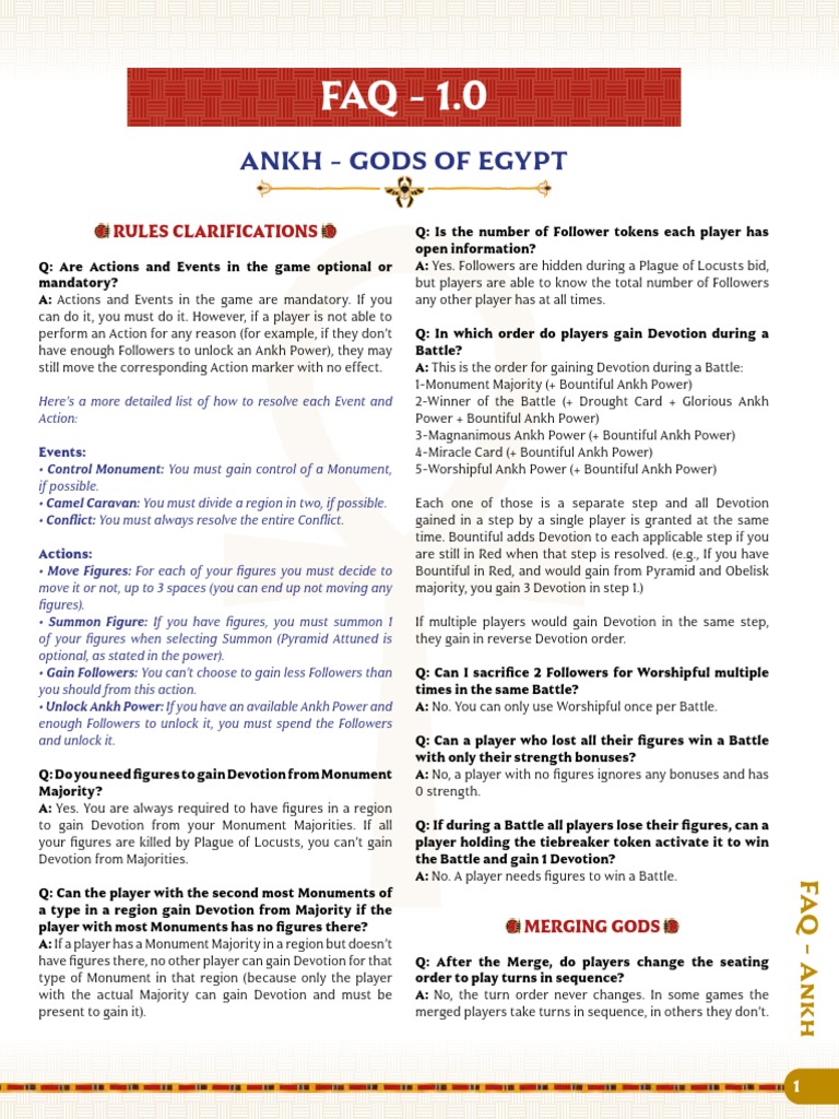 Ankh - Gods of Egypt: Rules Clarifications | PDF