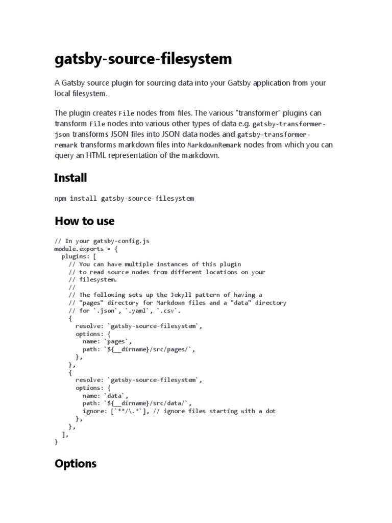 Gatsby-Source-Filesystem: Install How To Use | PDF | Computer File | File System