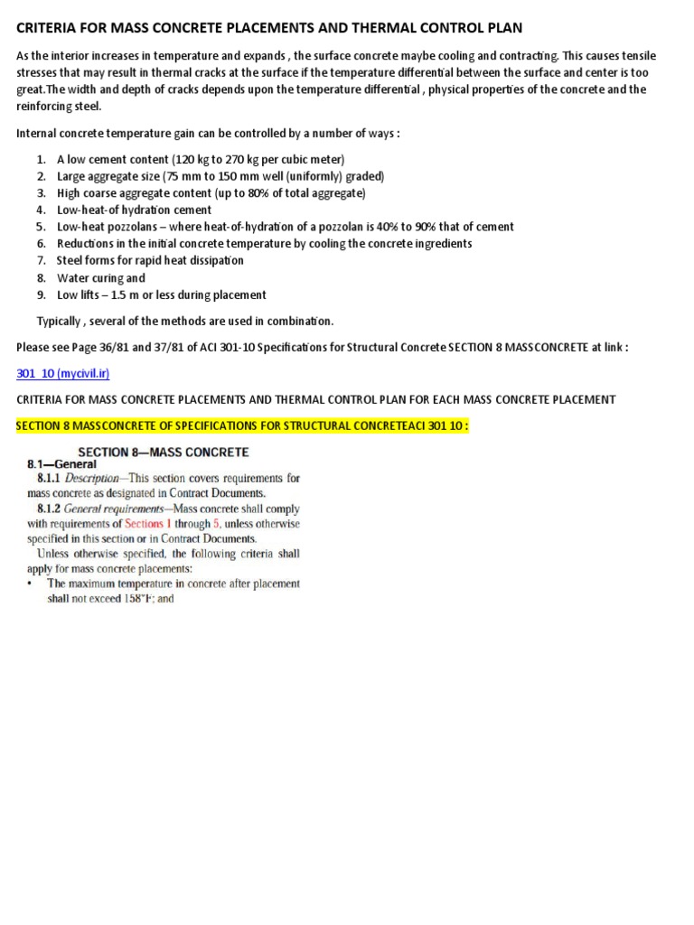 Mass Concrete Thermal Cracks | PDF