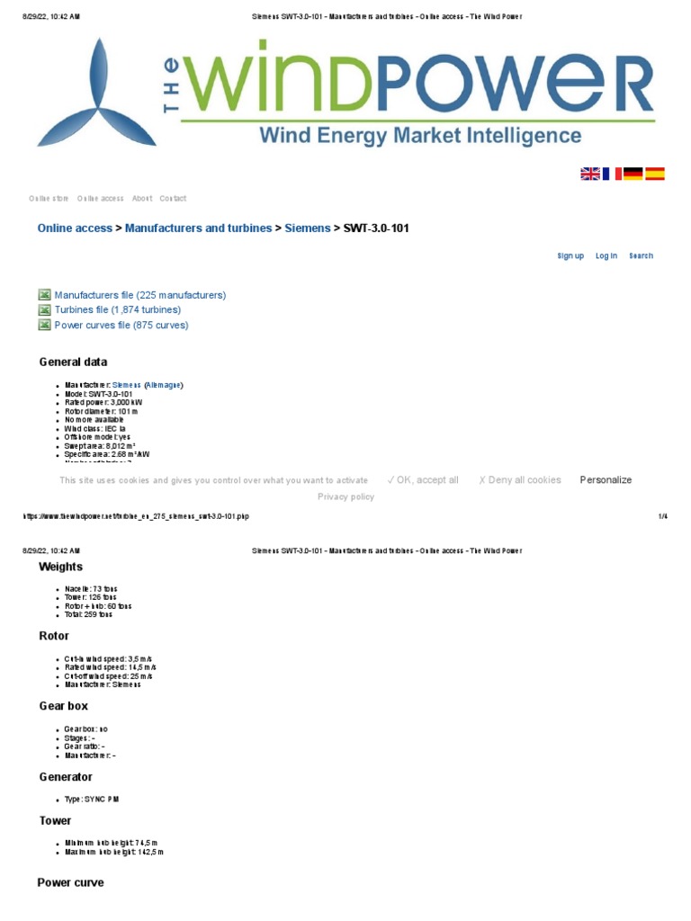 Siemens SWT-3.0-101 - Manufacturers and Turbines - Online Access - The Wind Power | PDF | Wind ...