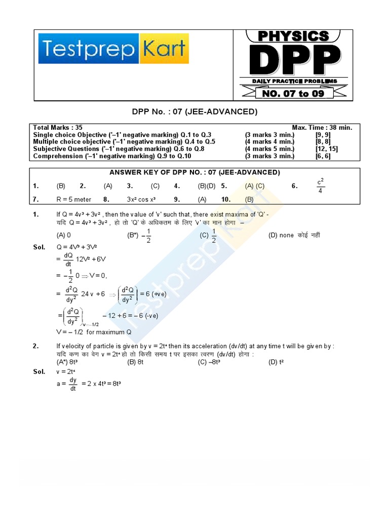 E - Class XI Physics DPP Set (03) - Mathematical Tools | PDF | Mathematical Analysis | Physical ...