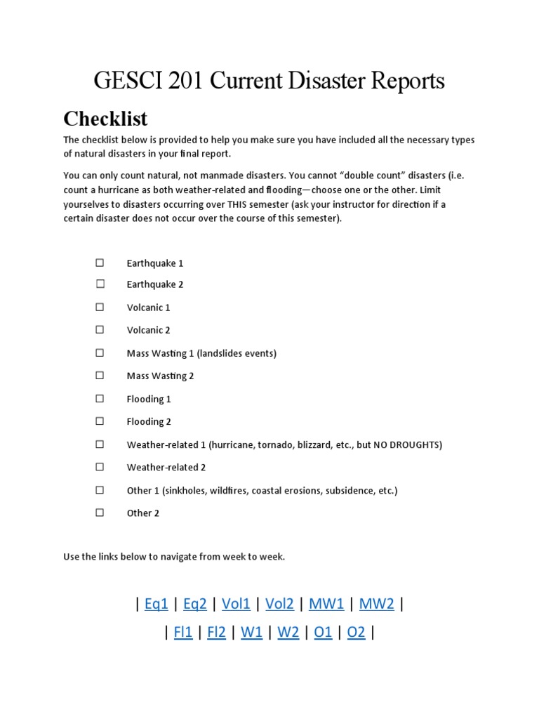 GESCI 201 Current Disaster Reports: Checklist | Download Free PDF ...