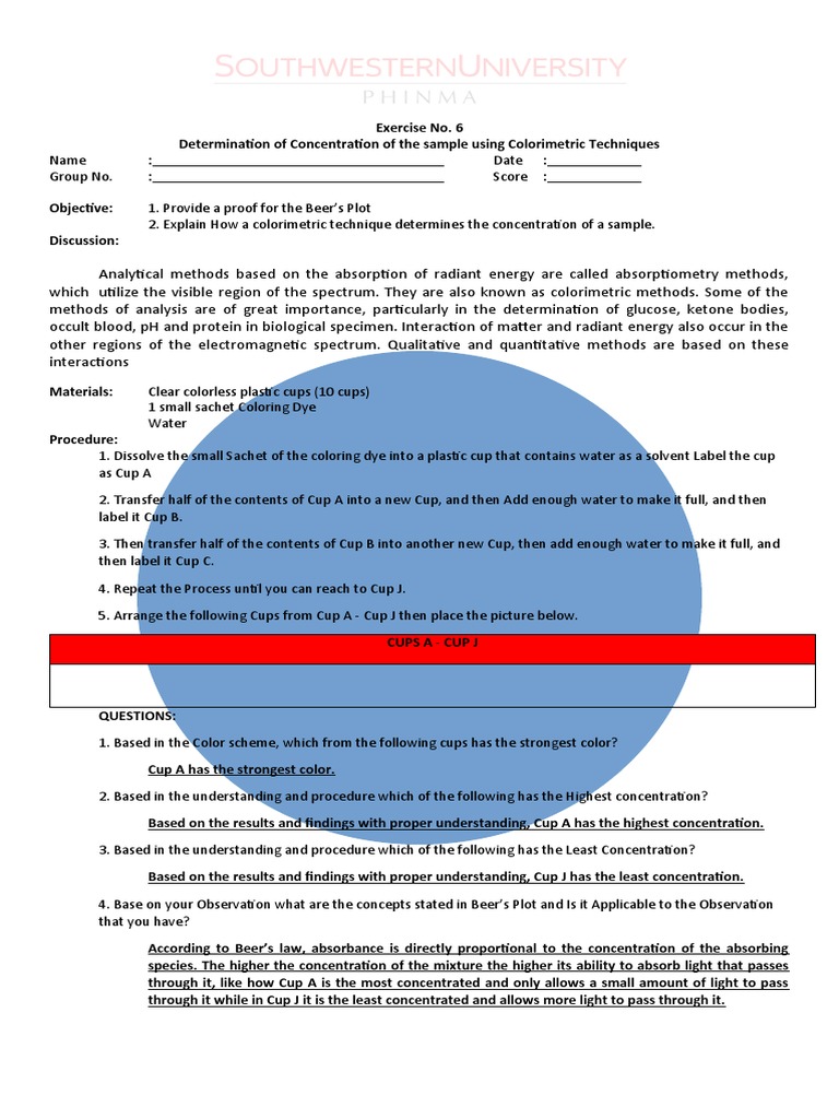 CHE 029 - Exercise No 6 | PDF | Water | Color