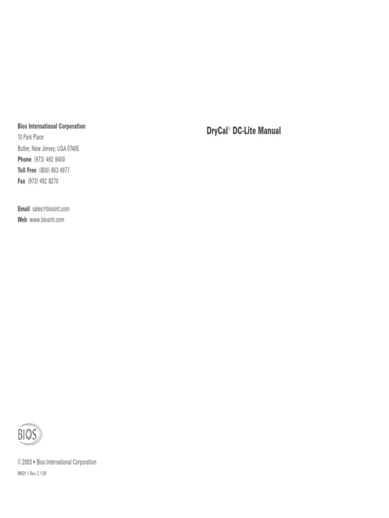 Drycal Dc-Lite Manual: Bios International Corporation | PDF ...