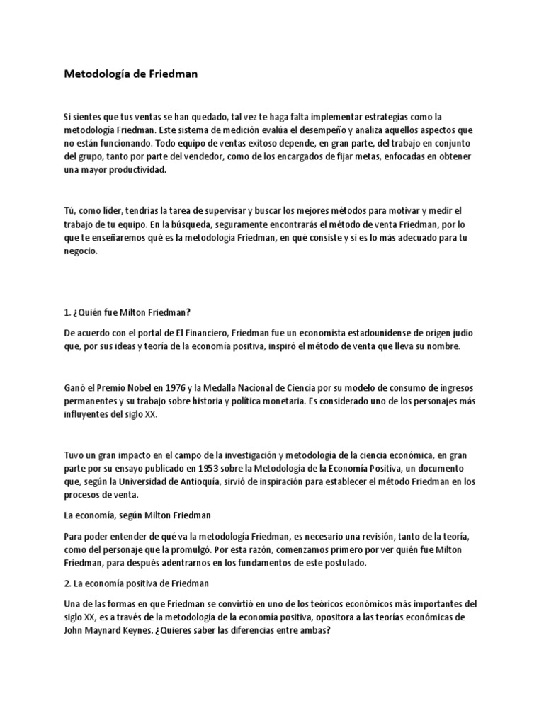 Metodología de Friedman | PDF | Indicador de rendimiento | Milton Friedman