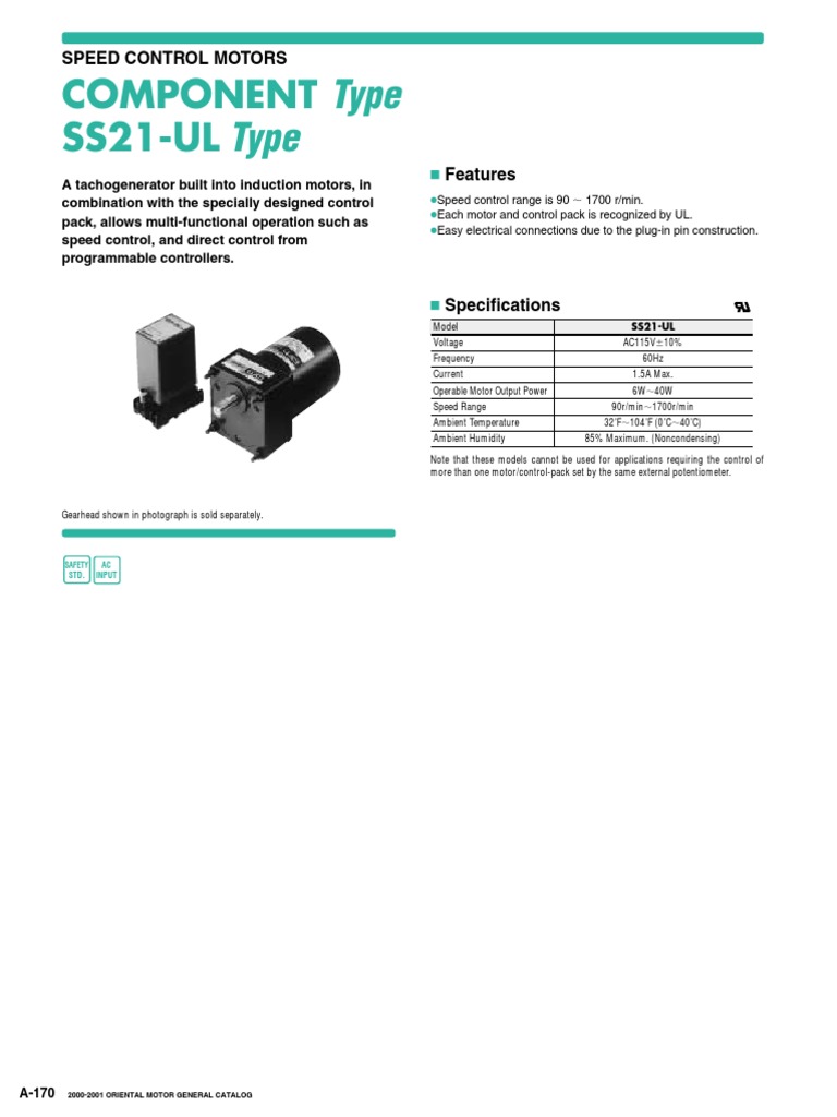 Component Type SS21-UL Type: Speed Control Motors | PDF | Electric ...