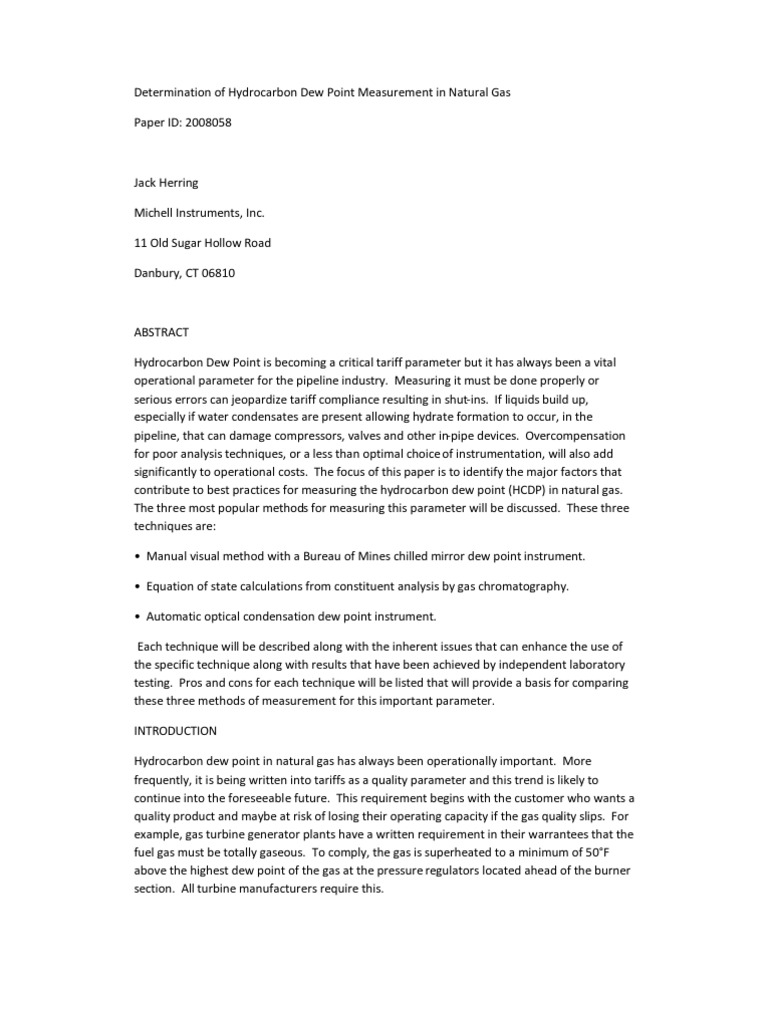 Determination of Hydrocarbon Dew Point Measurement in Natural Gas | PDF ...
