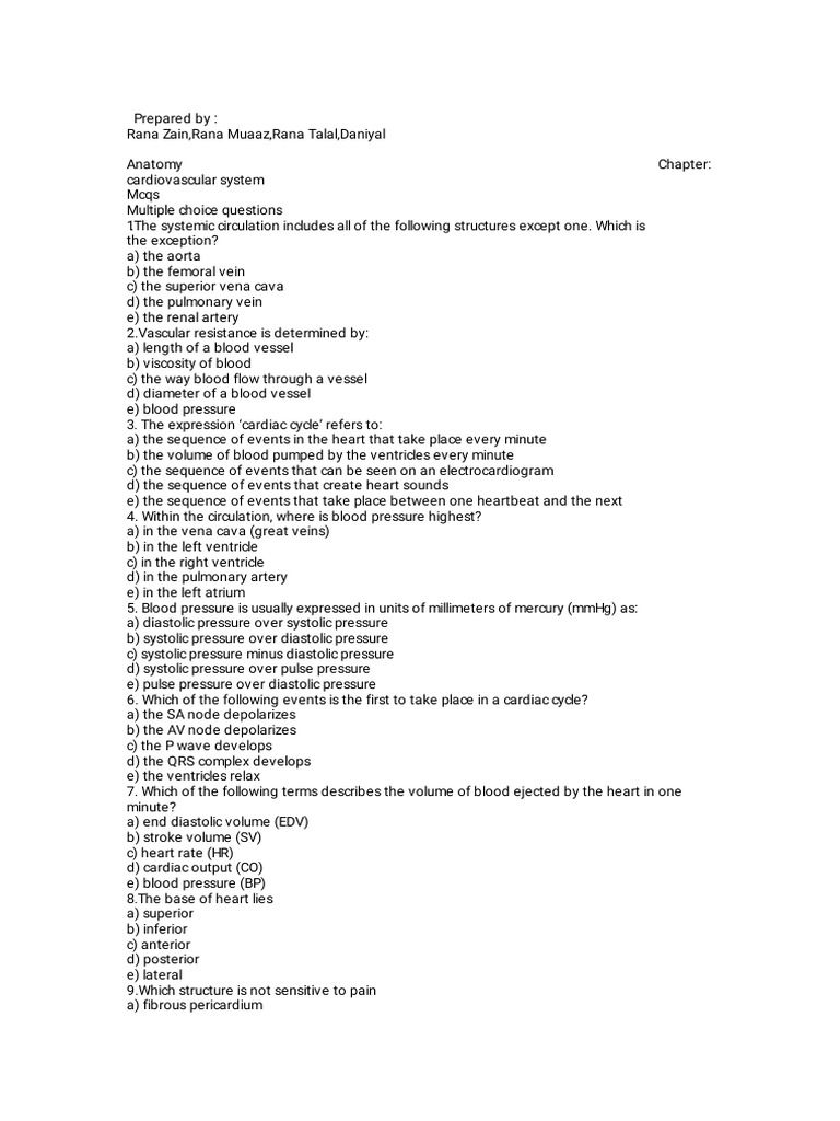 Anatomy Cvs Mcqs | PDF