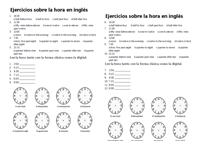 Ejercicios de la Hora en Inglés | PDF