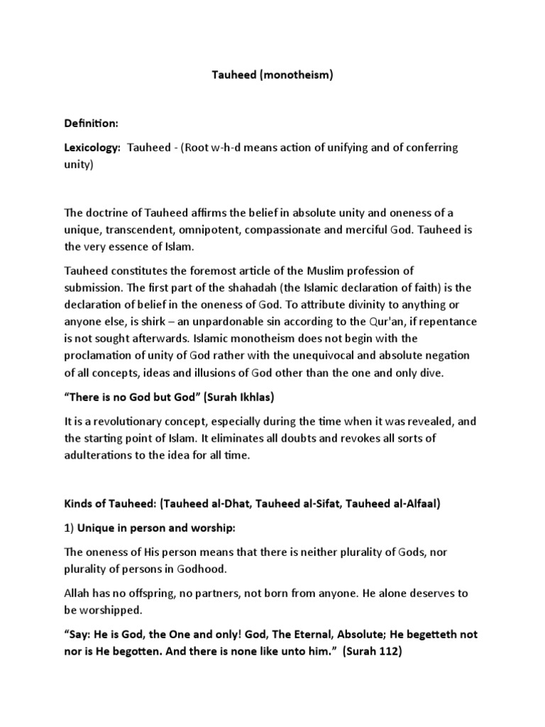 Tawhid and Impacts | PDF | Religion & Spirituality