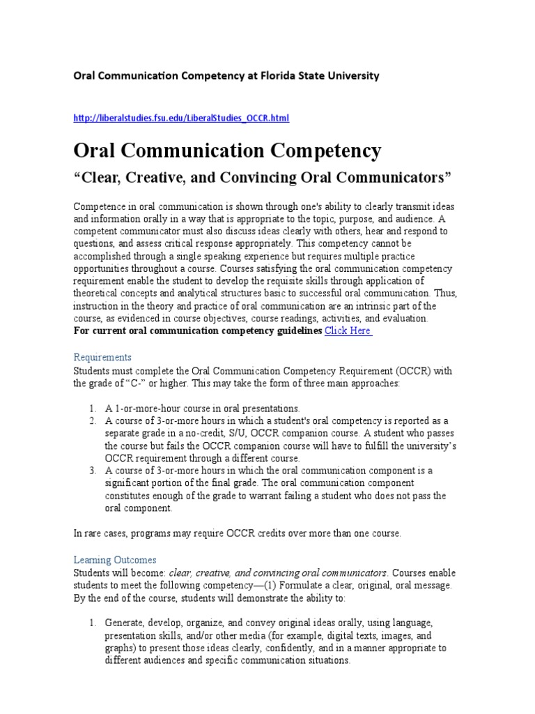 Oral Communication Competency at Florida State University | PDF