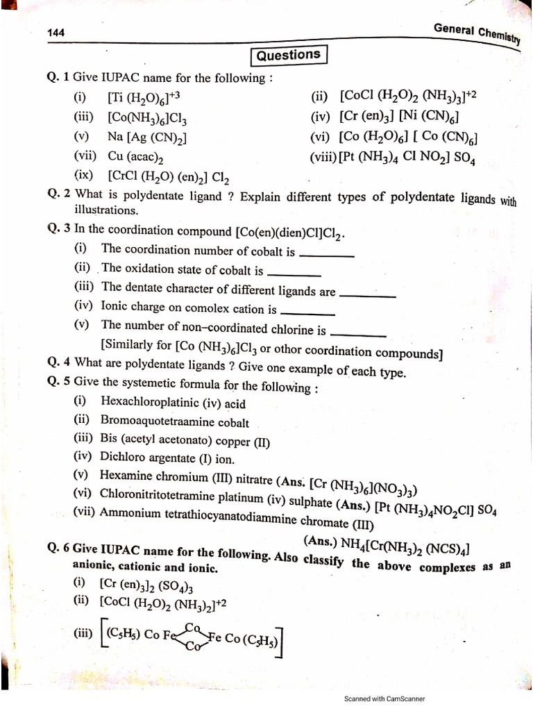 Unit 3 A Coordination Chemistry MCQ | PDF