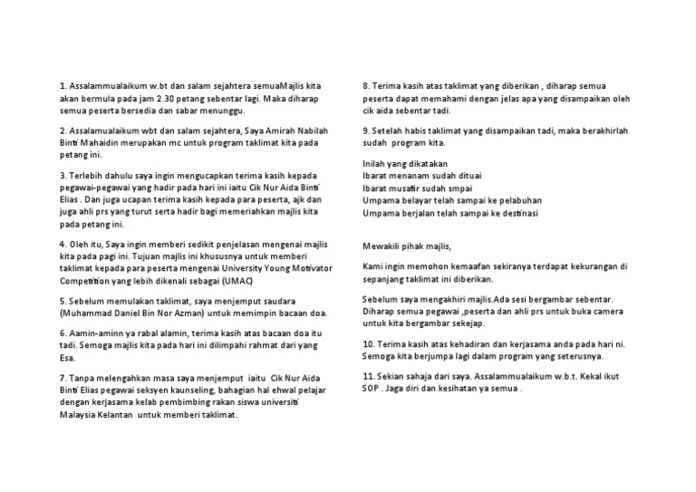 Teks MC Taklimat Umac | PDF