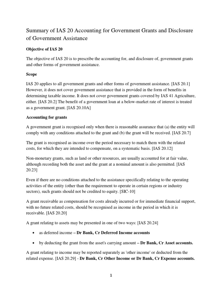 Summary of IAS 20 Accounting For Government Grants and Disclosure of Government Assistance | PDF ...