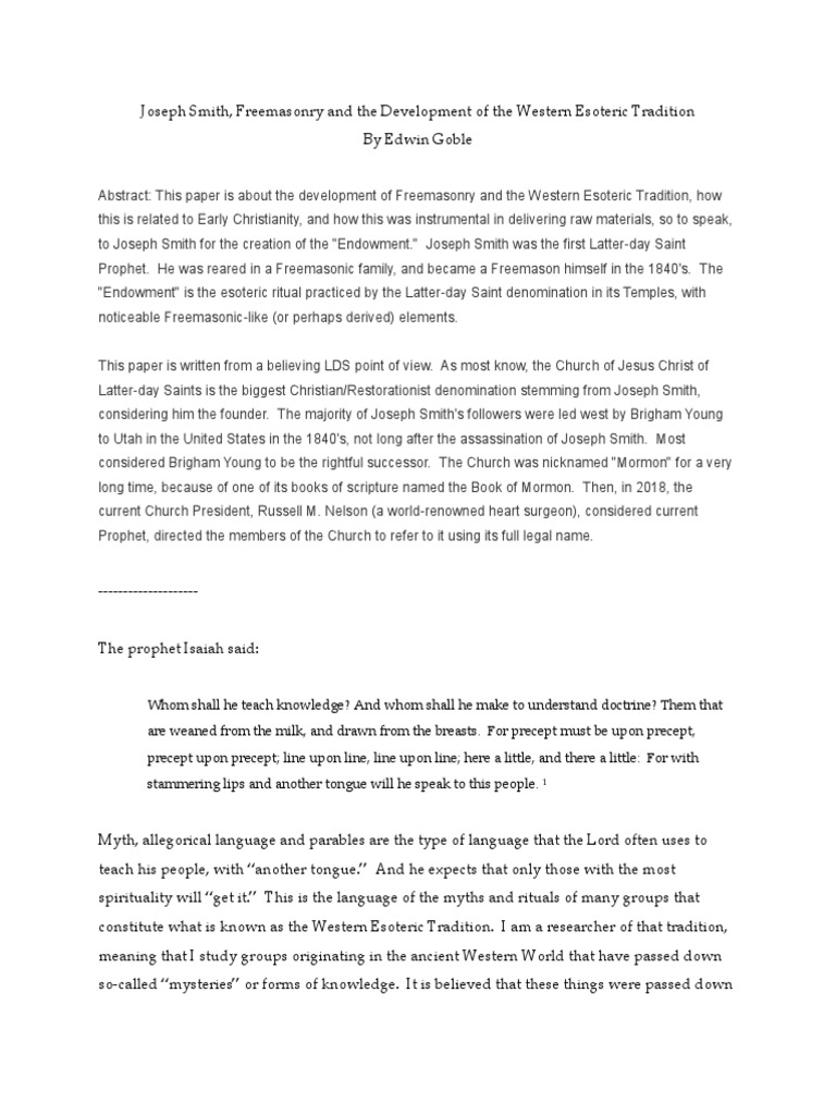 Joseph_Smith_Freemasonry_and_the_Develop | PDF | The Church Of Jesus ...