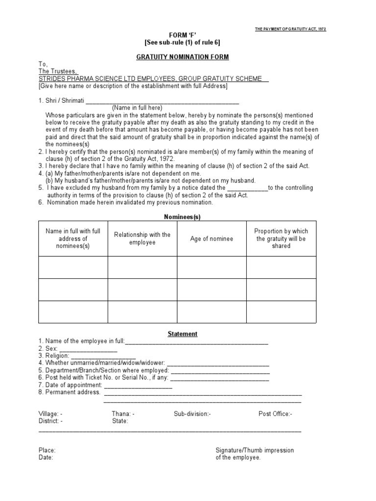 Gratuity Nomination Form F Guide | PDF | Government | Justice
