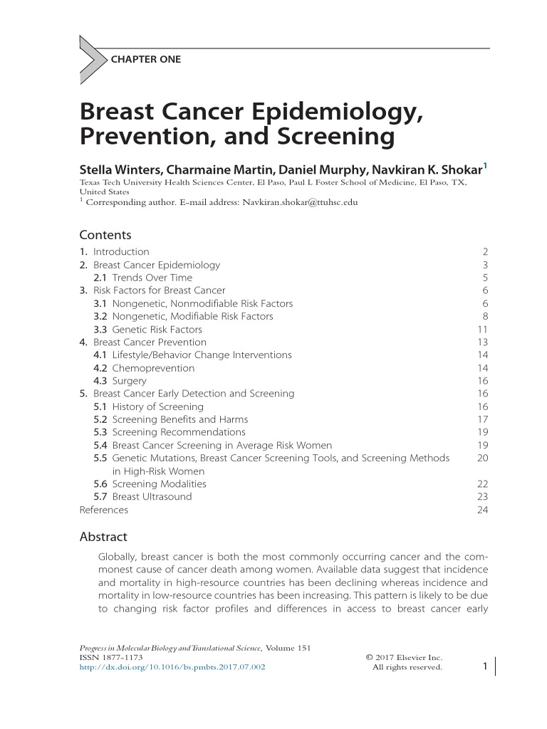 Breast Cancer Epidemiology, Stella | PDF | Breast Cancer | Mammography