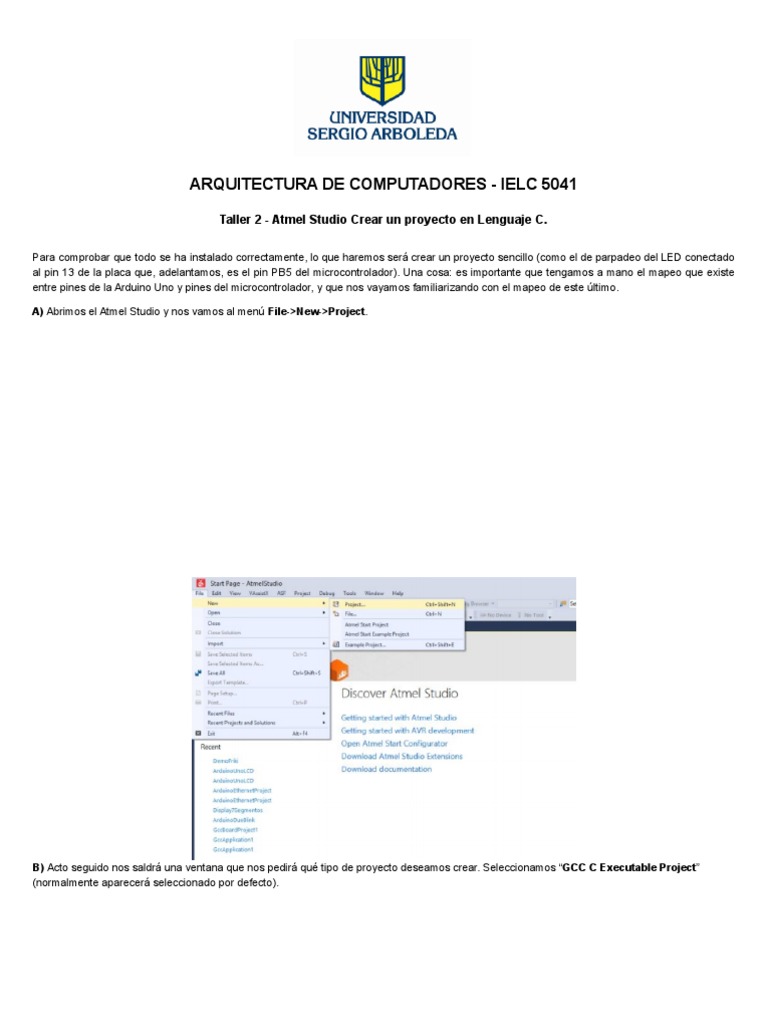 Taller 2 - Atmel Studio Crear Un Proyecto en Lenguaje C | PDF | Microcontrolador | Arduino