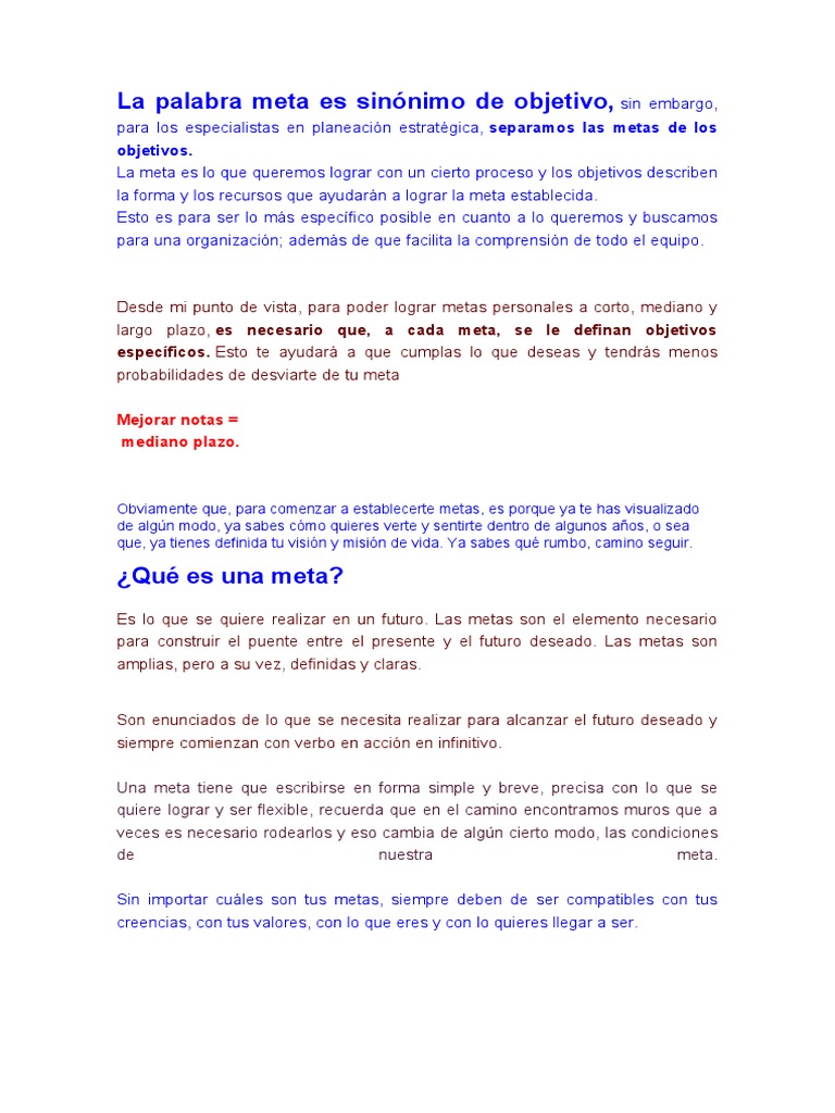 Como Redactar Metas | PDF | Planificación | Economias