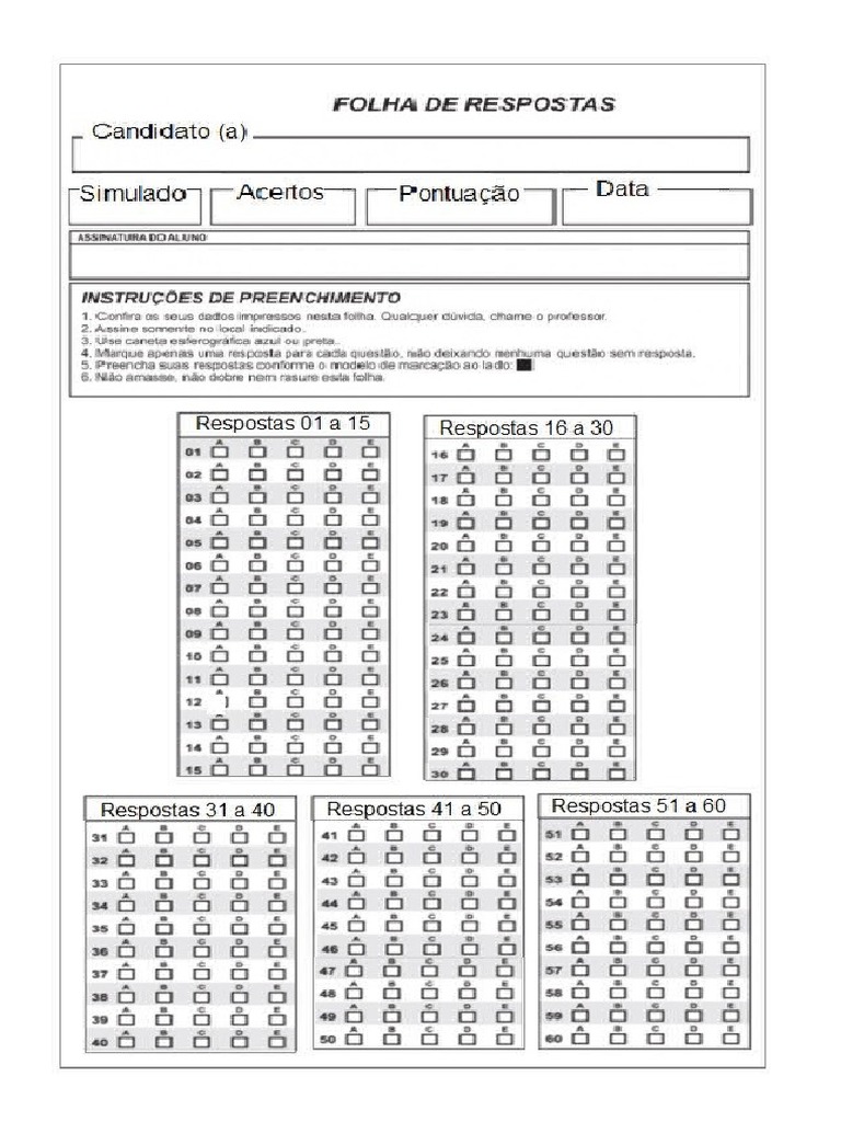 Folha de Respostas | PDF