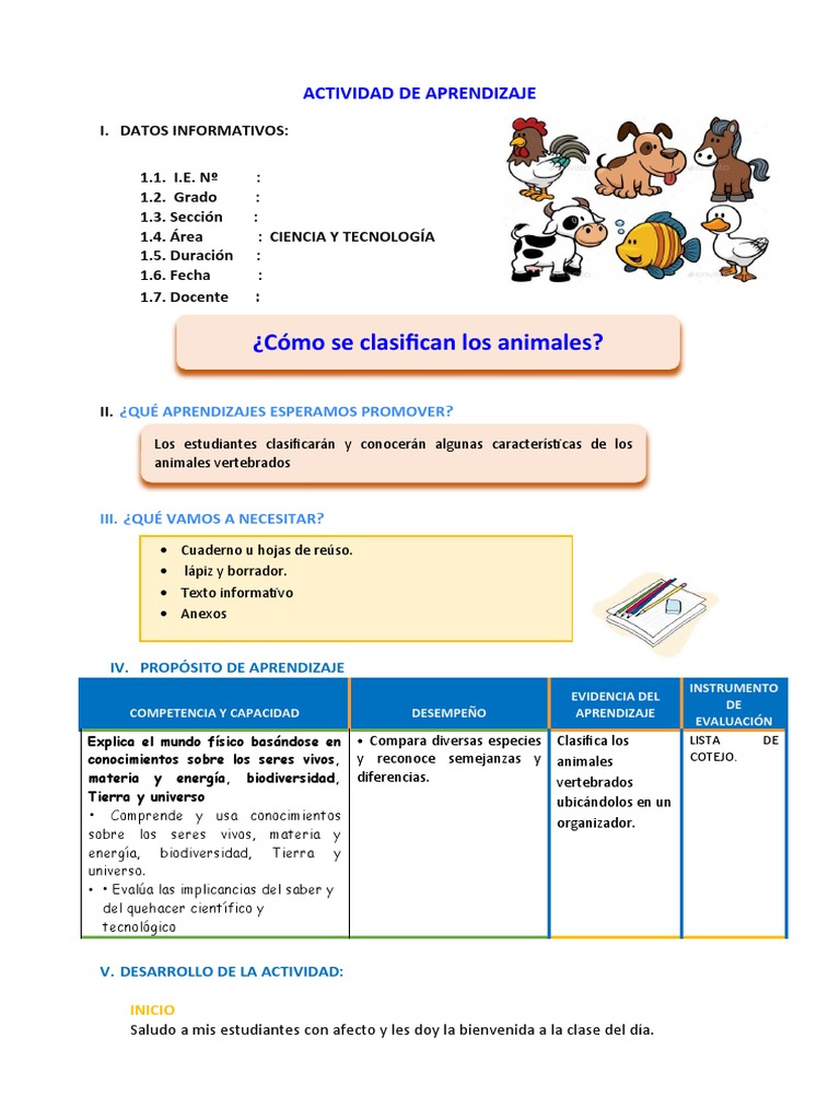 Clasificación de Animales Vertebrados | PDF | Evaluación | Hipótesis