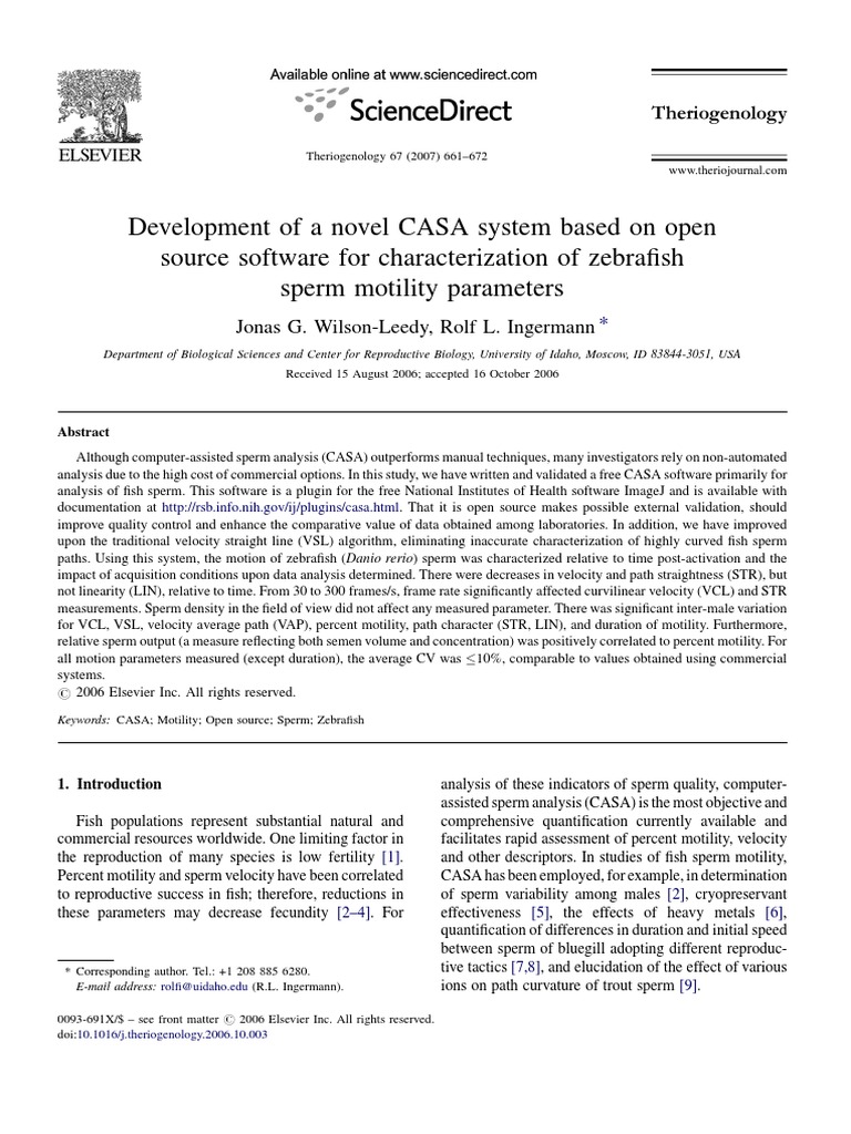 Development of A Novel CASA System Based On Open Source Software For Characterization of ...